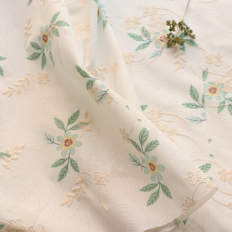Exclusive Floral Printed Cotton Fabric with Embroidery / Kain Cotton ...