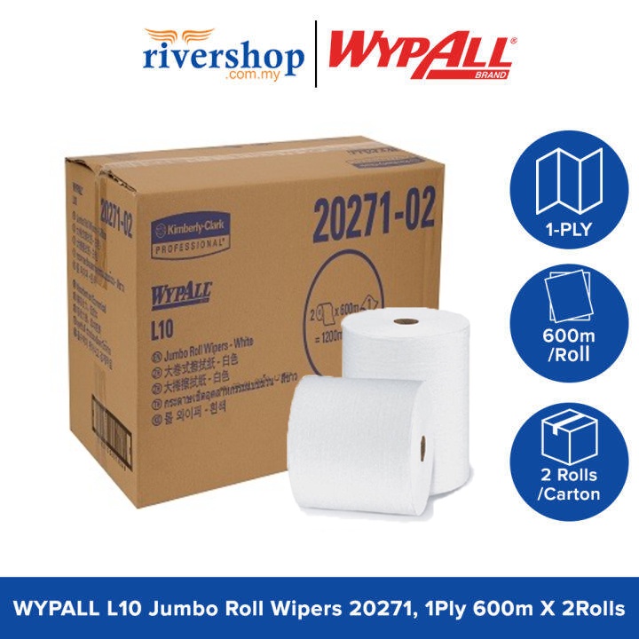 WYPALL L10 Jumbo Roll Wipers 20271, 1ply 600m X 2rolls / Jumbo Roll ...