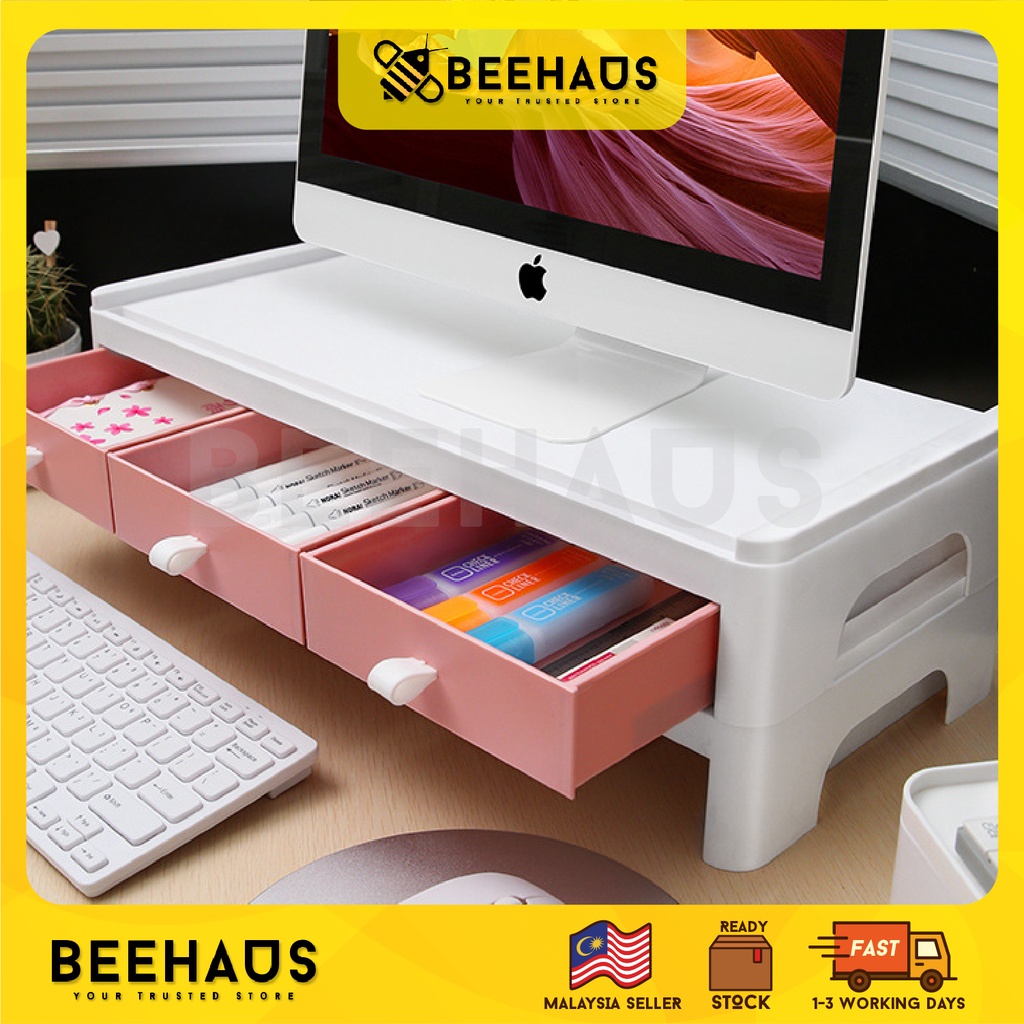 Beehaus Computer Monitor Stand Riser With Drawer | Desktop Organizer ...
