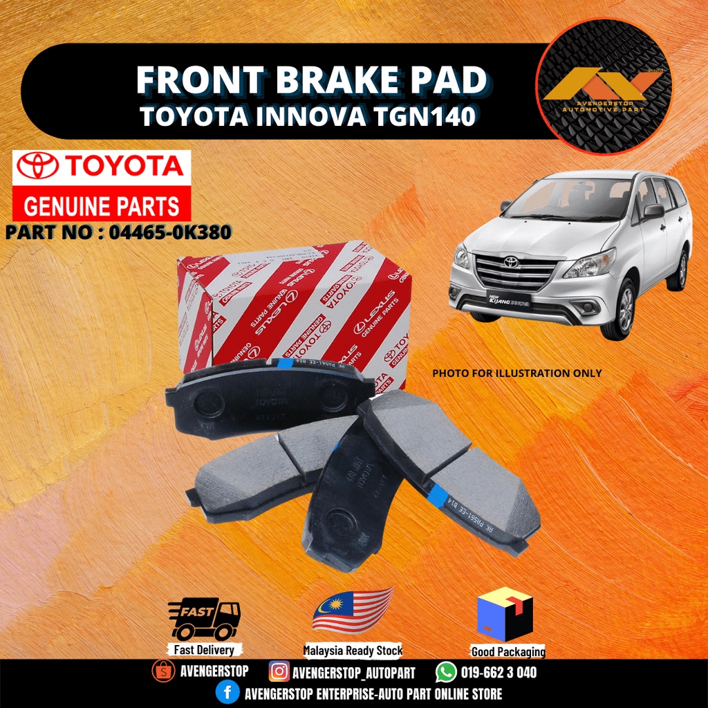 TOYOTA INNOVA TGN40 TGN140 TOYOTA FRONT BRAKE PAD 100% ORIGINAL (04465 ...