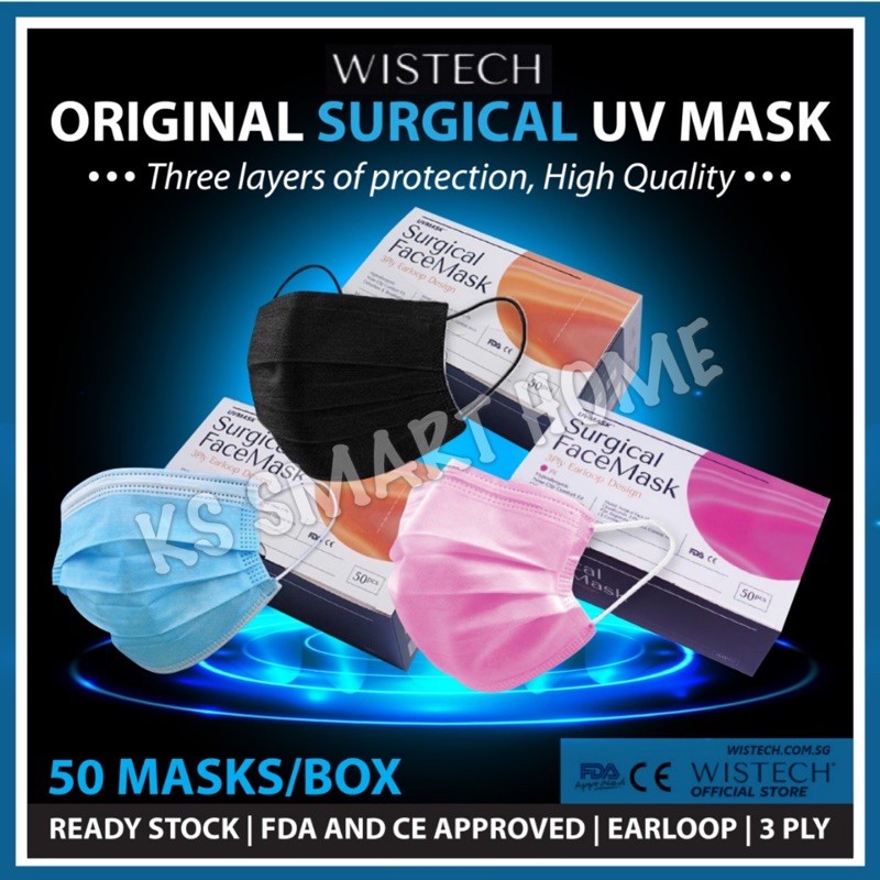 Wistech - Singapore 3 Ply Medical Surgical Face Mask 50pcs | Shopee ...
