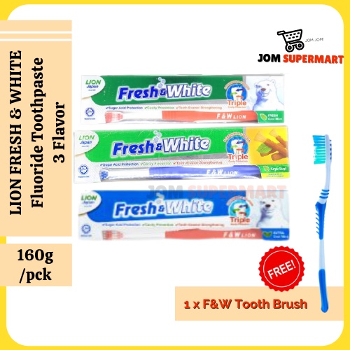 LION Fresh&White Toothpaste / Ubat gigi [3 Flavor] 160g | Shopee Malaysia