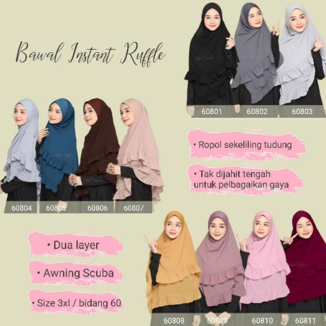 Bawal Instant Ruffle Hijab Galeria | Shopee Malaysia