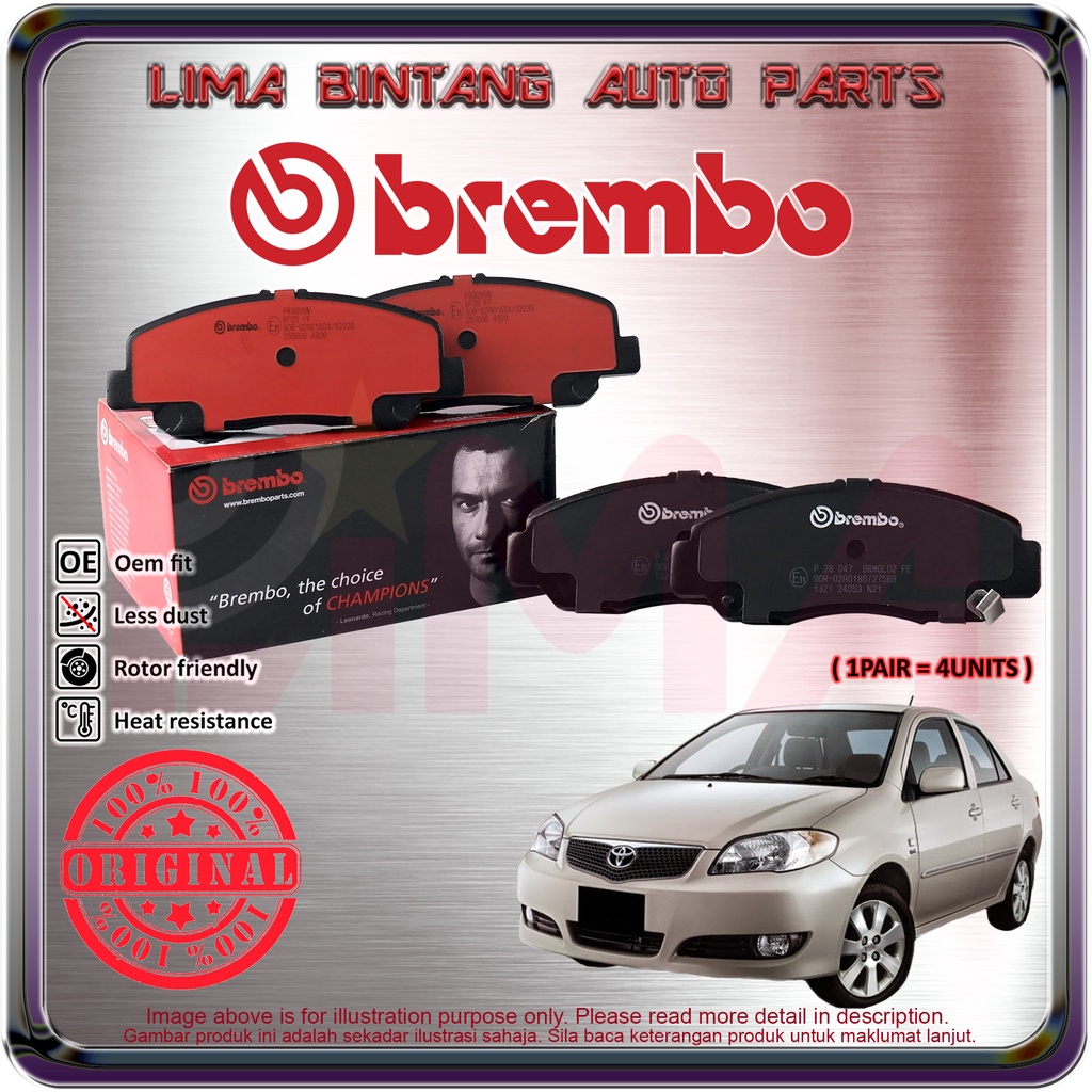 Toyota Vios NCP42 Front / Rear Brake Pads , Disc Brake Pad Brembo ...