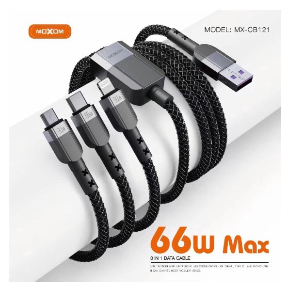 MOXOM MX-CB121 66W Max 3 in 1 Lightnin g / Type C / Micro Fast Charging USB Data Cable | Shopee ...