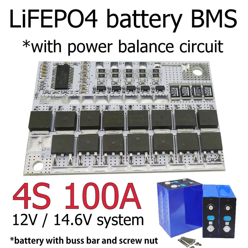 BMS LiFePO4 4S 12V 14.6V 100A Lithium iron phosphate LFP Battery pack ...
