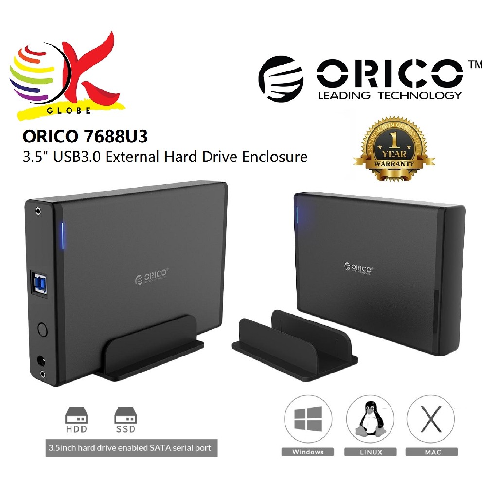Orico 7688u3 3.5 inch usb 3.0 type-b sata external vertical hdd hard ...