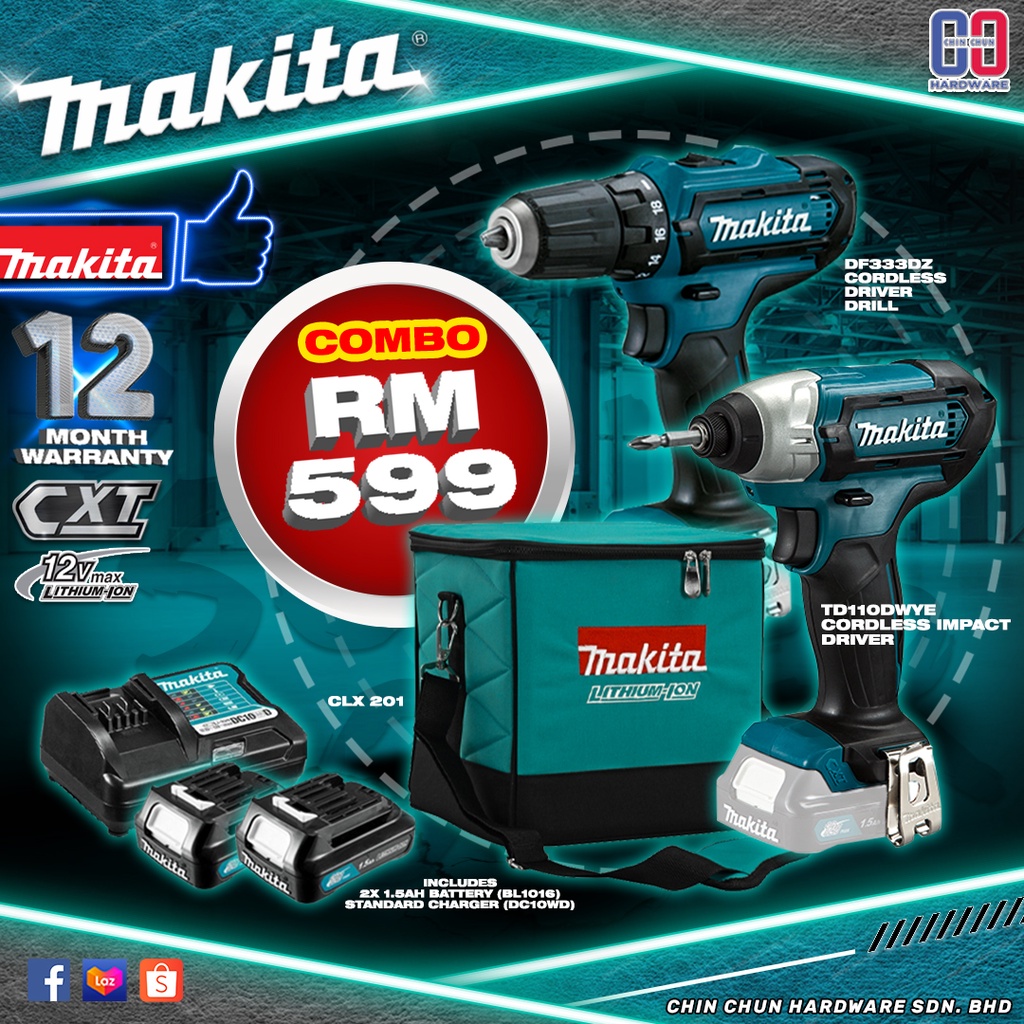 MAKITA COMBO / MAKITA CLX201 CORDLESS COMBO KIT / TD110D IMPACT DRIVER ...