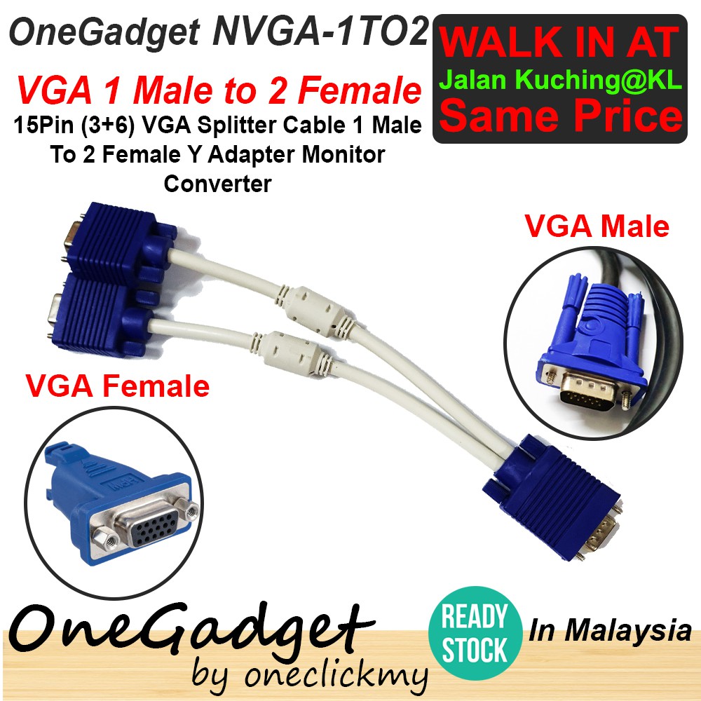 [🔥READY STOCK🔥]Onegadget NVGA-1TO2 3 + 6 15Pin VGA Splitter Cable 1 ...
