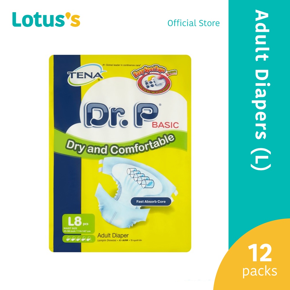 Dr. P Basic Dry And Comfortable Adult Diaper L (114-147cm x 8 Pcs x 12 ...
