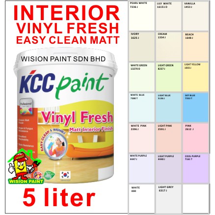 5L ( 5 LITER ) KCC PAINT VINYL FRESH MATT INTERIOR FINISH EASY CLEAN & WASHABLE | Shopee Malaysia