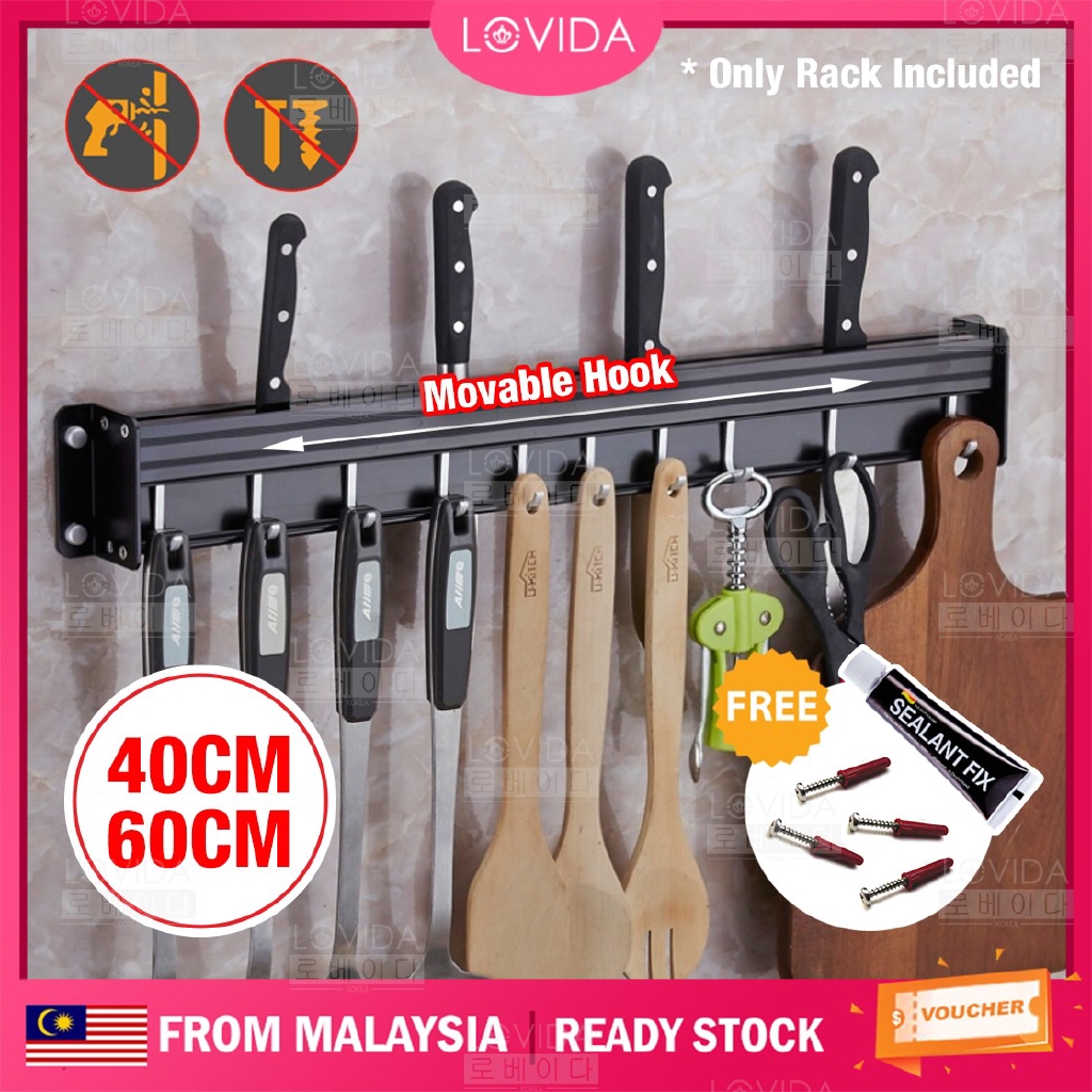 LOVIDA No-Drill 50/80cm Space Aluminium Bathroom Rags Rack Kitchen ...