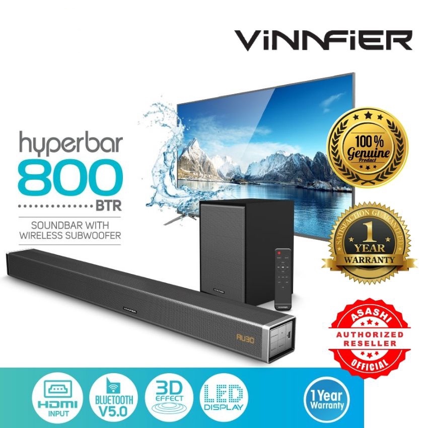 Vinnfier Hyperbar 800 BTR Bluetooth Sound Bar with Subwoofer Wireless ...