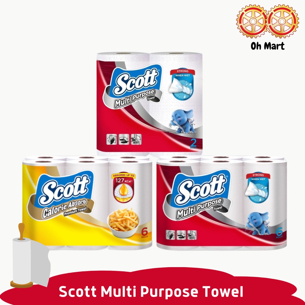 Scott Multi Purpose /Calorie Absorb Kitchen Towel 2/6 Rolls | Shopee ...