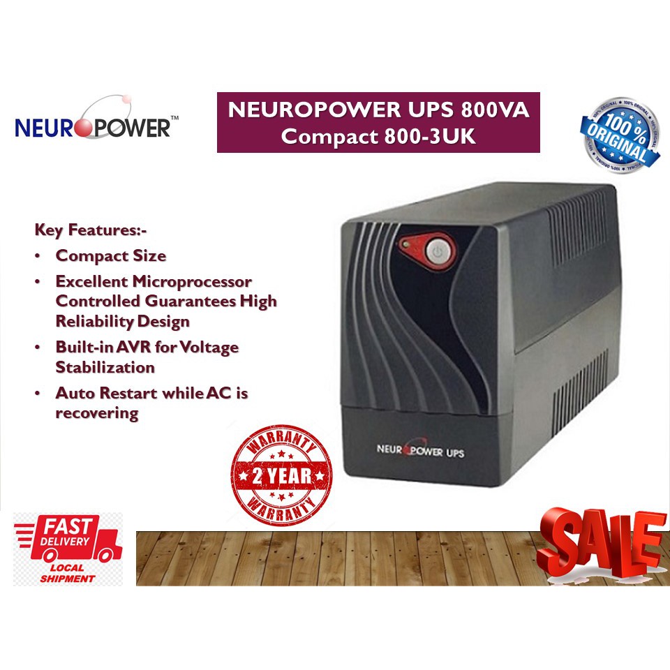 NEUROPOWER 800VA Compact 800-3UK Line Interactive UPS Comprehensive Power Backup Battery Build ...