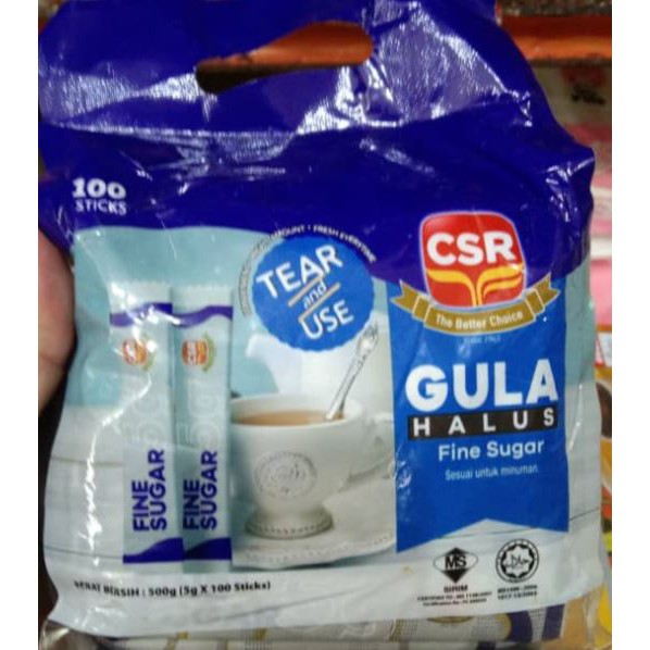 CSR Gula Halus Fine Sugar Convenience pack 5g x 100 Sticks Sachet ...