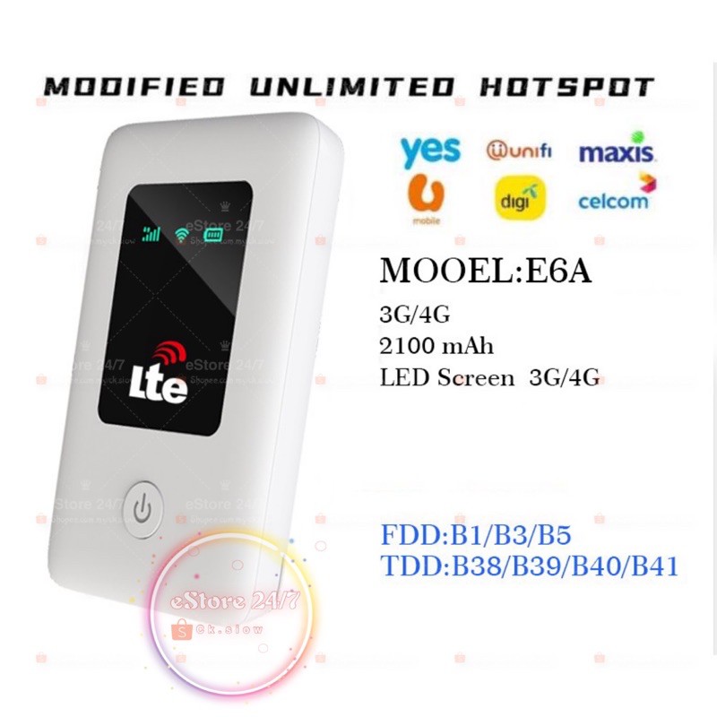 MODIFIED Unlock Any Sim Card 4G LTE Wifi MIFI Router 150Mbps E6A LT600 ...
