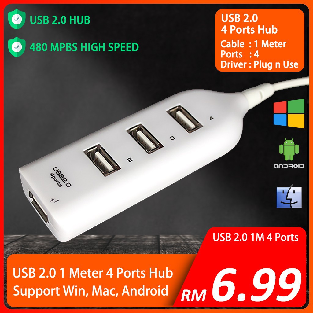 PREMIUM QUALITY USB2.0 HUB. 1 TO 4 USB HUB | Shopee Malaysia