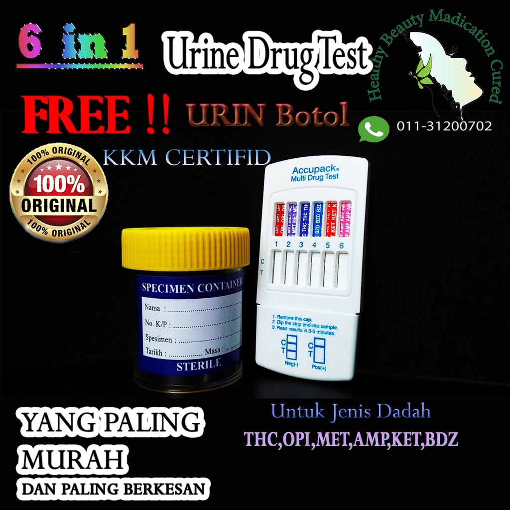 Urine Test Drugs 6 IN 1 ,MULTI TEST (THC,OPI,MET,AMP,KET,BDZ)(kegunaan ...