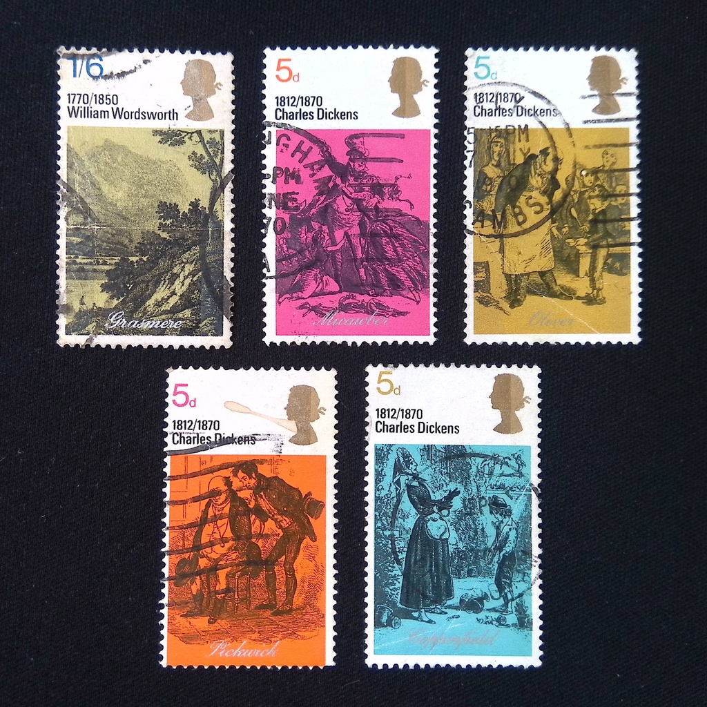 1970 Stamp Great Britain UK Charles Dickens & William Wordsworth Setem ...