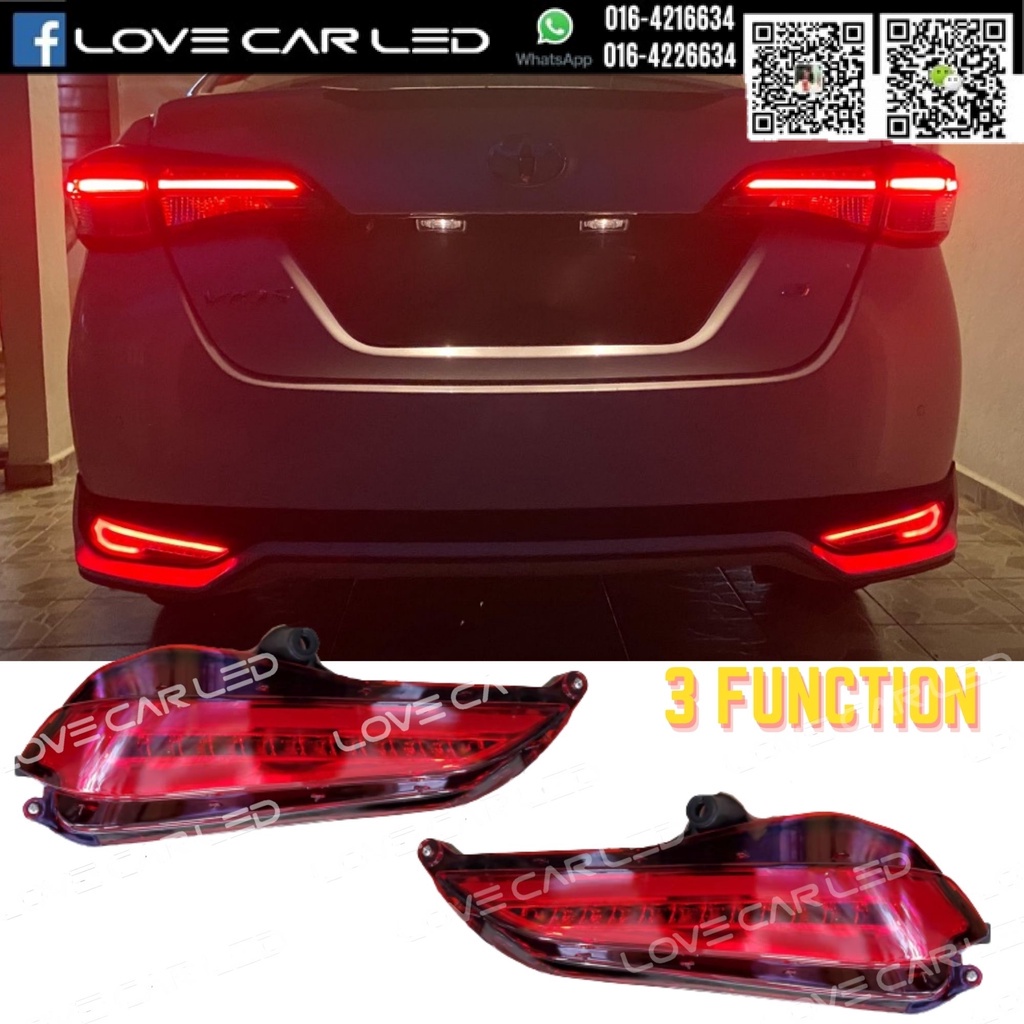 Toyota Vios 2018 2019 2020 LED Rear Bumper Reflector Tail Brake Stop ...