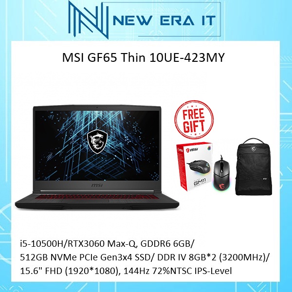 MSI GF65 THIN 10UE-423MY GAMING LAPTOP (I5-10500H/16GB/512GB SSD/15.6 FHD/6GB RTX3060 MAX-Q ...