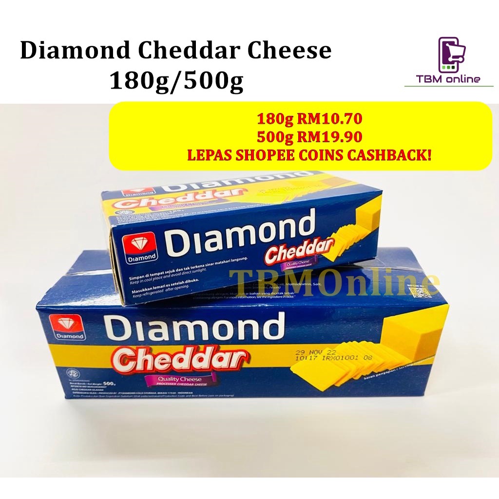 Diamond Processed Cheddar Cheese Block 180g/500g (Keju Cheddar ...