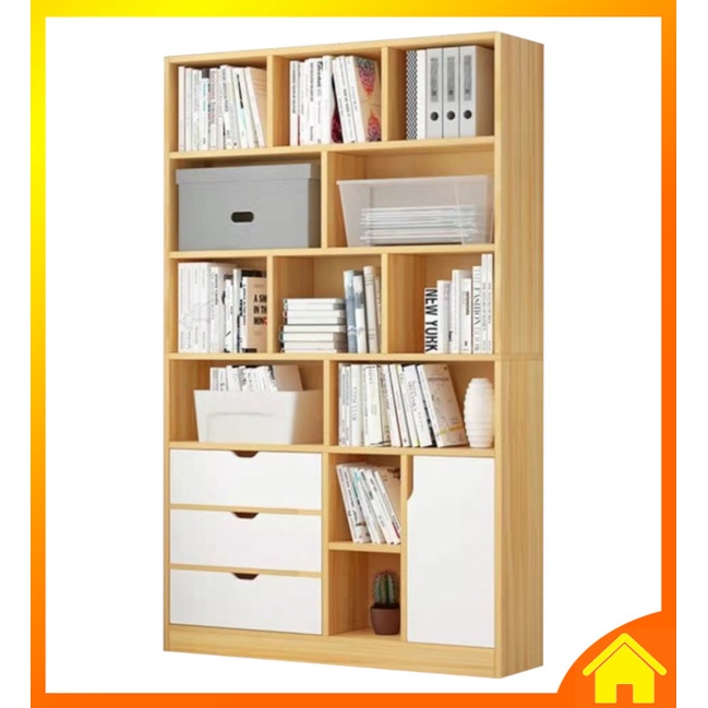 [OneHome] Bookshelf Cabinet Cupboard Rack Drawer Wood Book Rak Kabinet ...