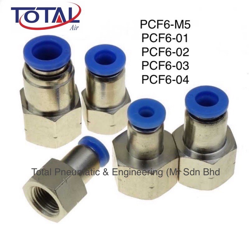 PCF Series 6MM Female Straight Connector PCF6-M5,PCF6-01,PCF6-02,PCF6-03,PCF6-04 Pneumatic Push ...