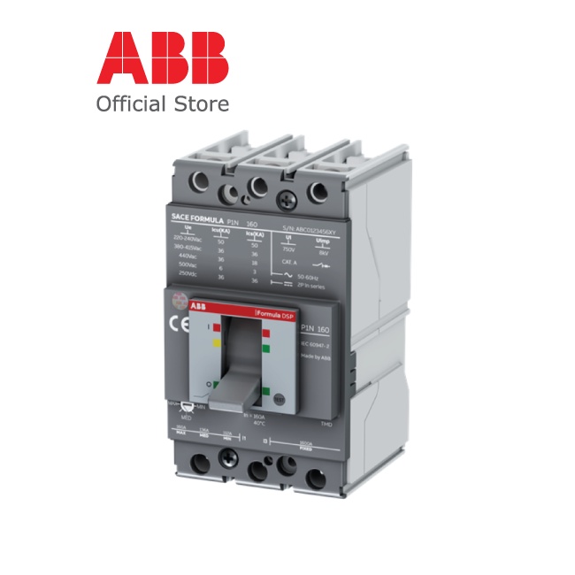 ABB 25kA MCCB P1C 160 TMD 16A, 20A, 25A, 32A, 40A, 50A, 63A, 80A, 100A, 125A, 160A | 3 POLE (3P ...