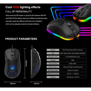 Aula F810 Pro Gaming RGB 6400 DPI Light Weight Optical Mouse with ...