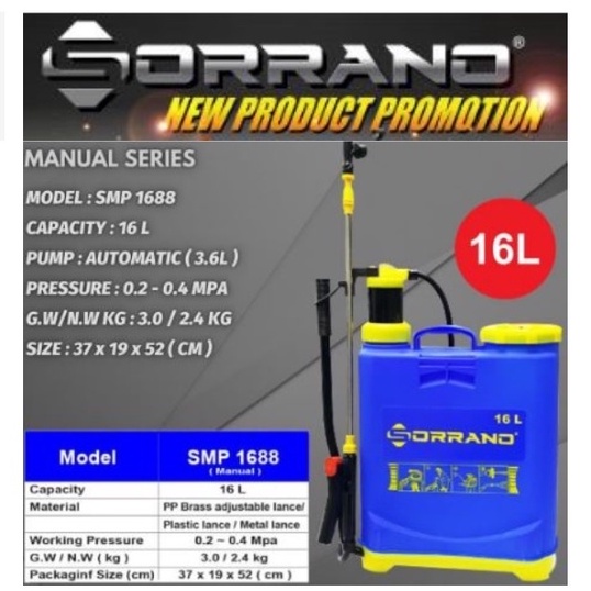 SORRANO 16L KNAPSACK SPRAYER PUMP RACUN / PAM RACUN SERIES (SMP 1688 ...