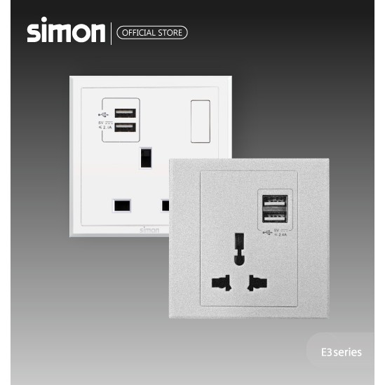 SIMON E3 Series 13A Switch Double + USB(SIRIM Approved) Multiple ...