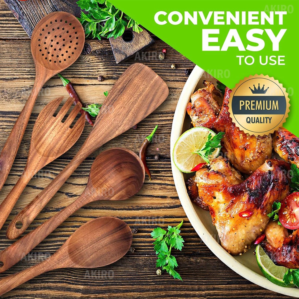 AKIRO Wooden Cooking Utensils Spatula Spoons Laddle Kitchen Cooking ...