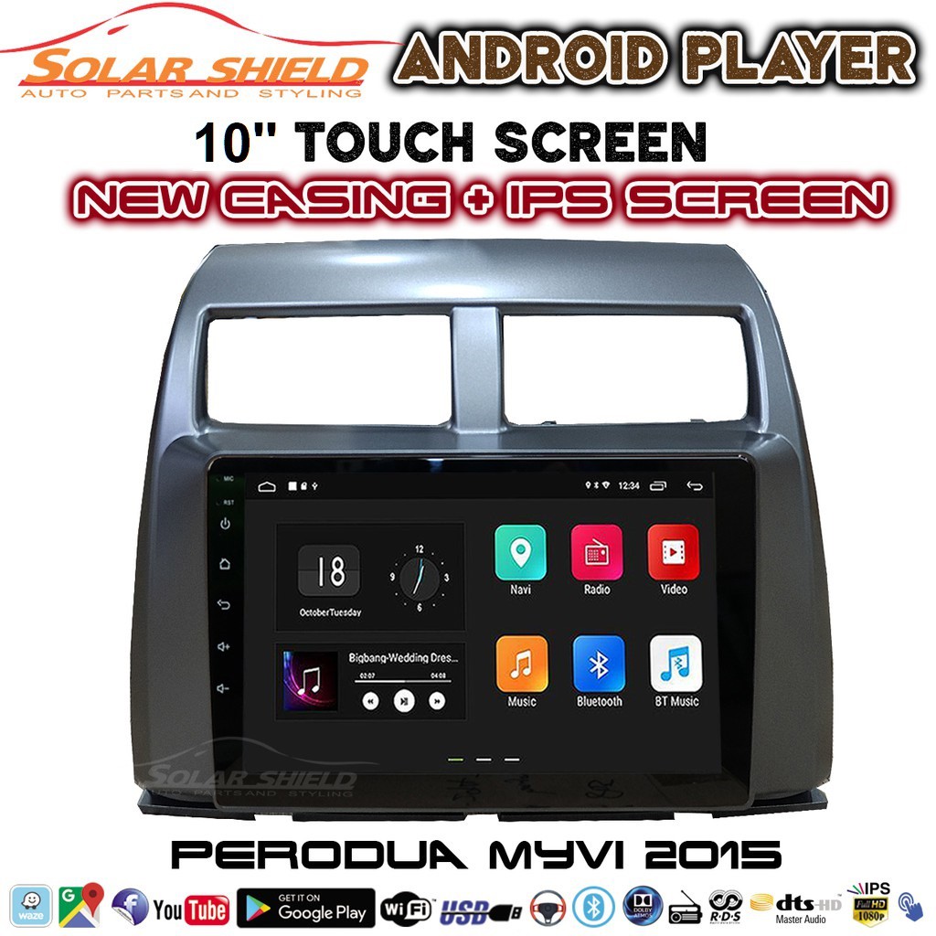 Perodua Myvi Icon 2015 10''' Android Player GPS Waze + Casing (Set) With Socket (Silver ...