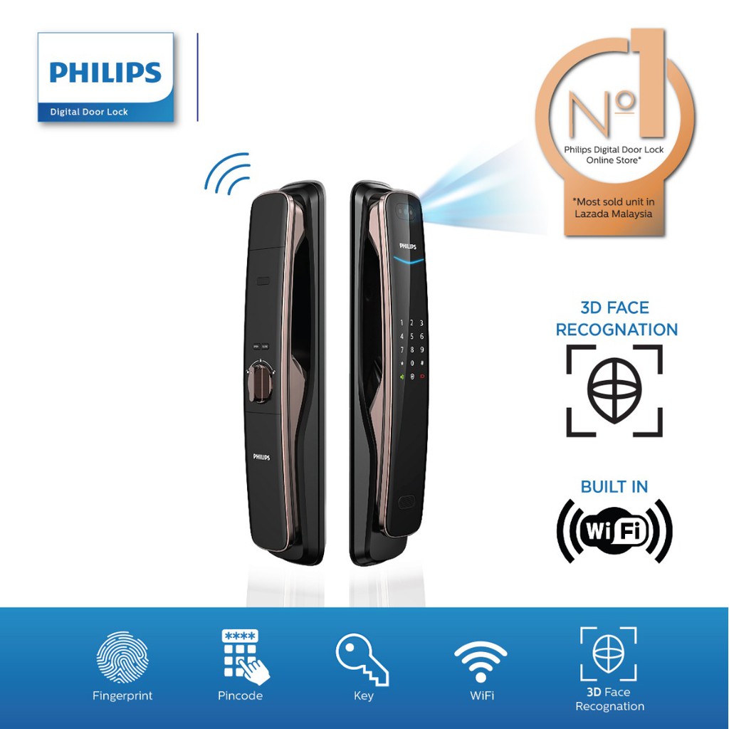 Philips EasyKey 702-8HW Digital Door Lock with 3D Face Recognition | Shopee Malaysia