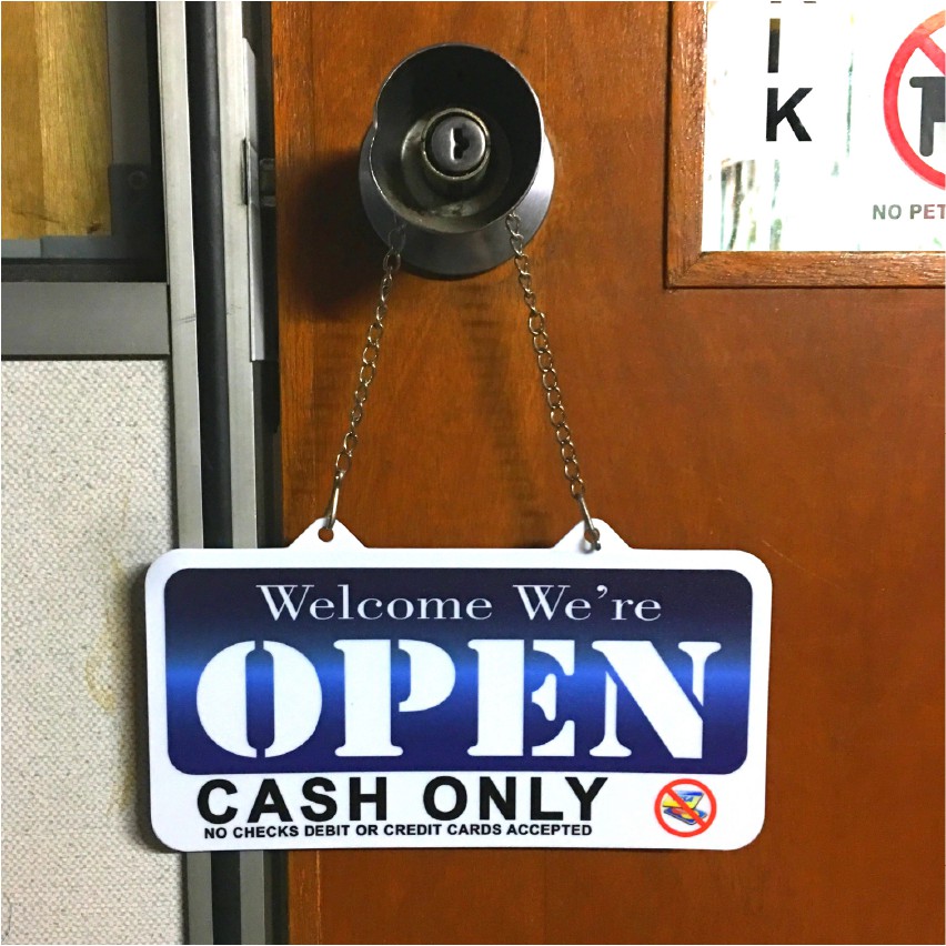 SB3916 OPEN AND CLOSED / CASH ONLY PP SIGN BOARD WITH CHAIN AND SUCTION ...