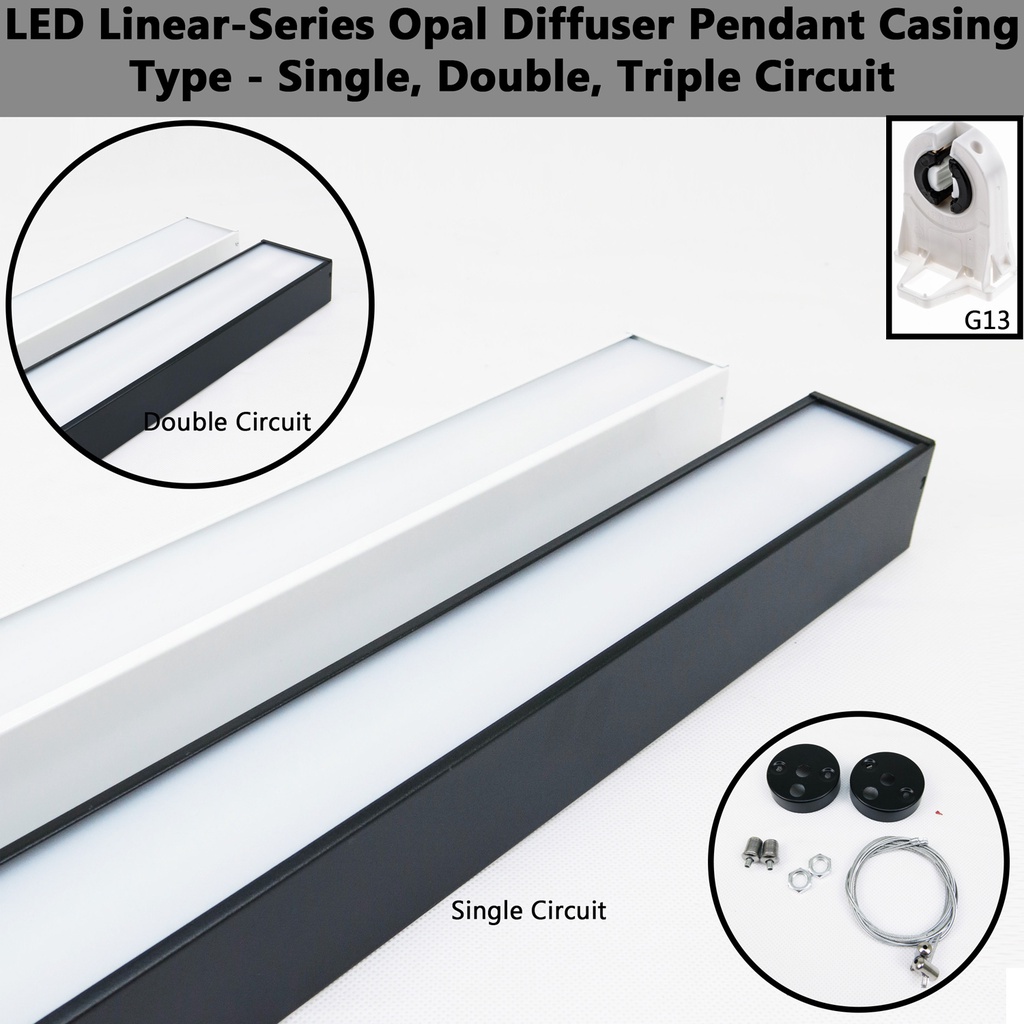 3h 4ft G13 [single Double Triple Circuit] Led Linear Series Opal Diffuser Casing C W Pendant