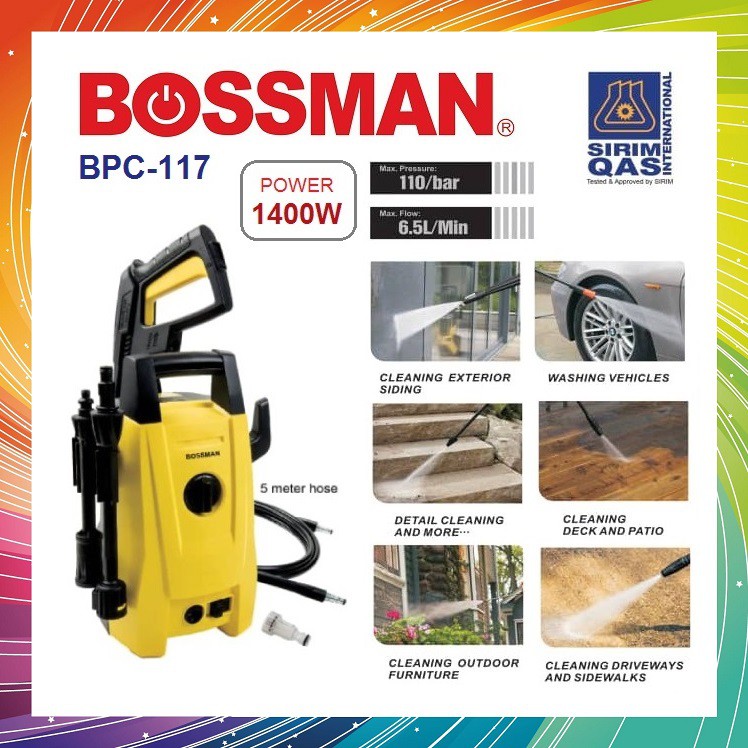 BOSSMAN BPC117 1400W High Pressure Cleaner Water Jet Sprayer | Shopee ...