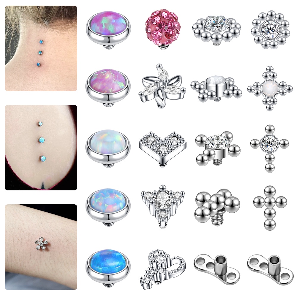 1 Pc Flower Heart Crystal Dermal Piercing Opal Dermal Anchor Tops Gem ...