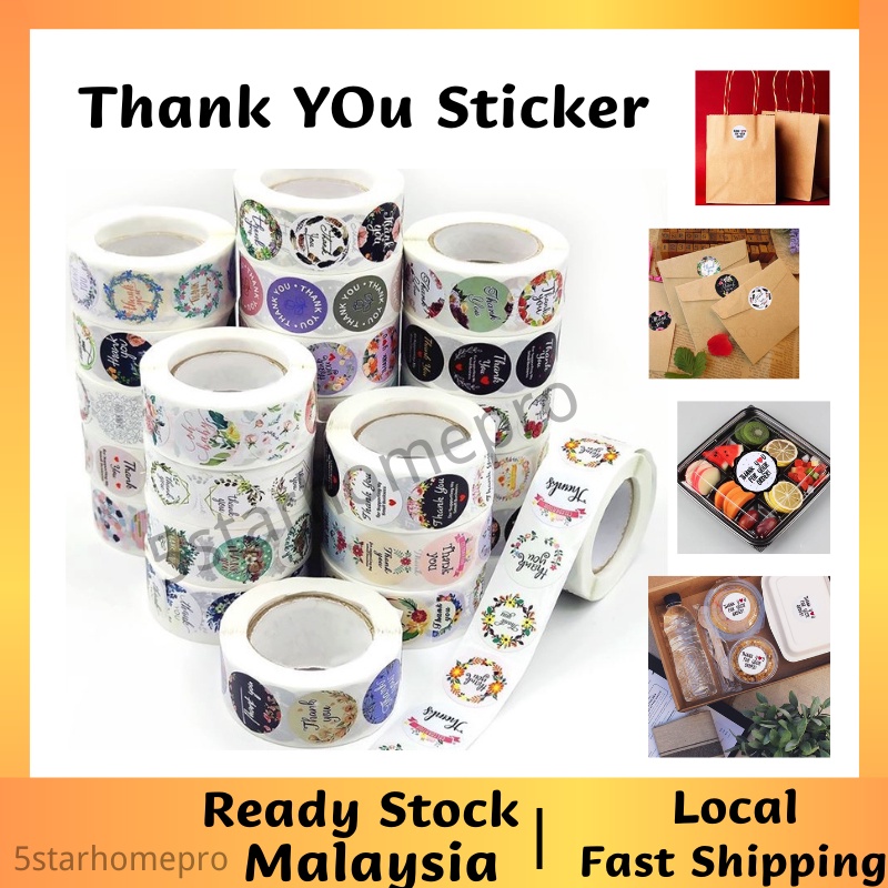 500pcs/Roll Thank You Sticker Seal Tape Label Sticker Food Sticker Door Gift Sticker Pelekat ...