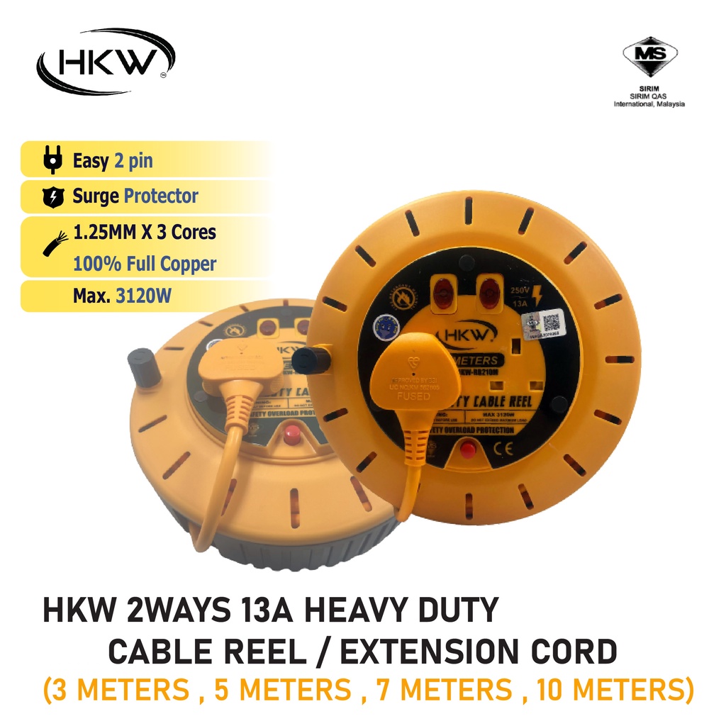 EXTENSION 2 GANGS HEAVY DUTY CABLE REEL / EXTENSION CORD ( 3 METERS , 5 ...