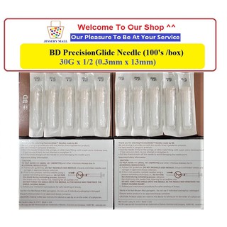 BD PrecisionGlide Needle 30G x 1/2 (0.3mmx13mm)Single Use - 100Pcs/Box ...