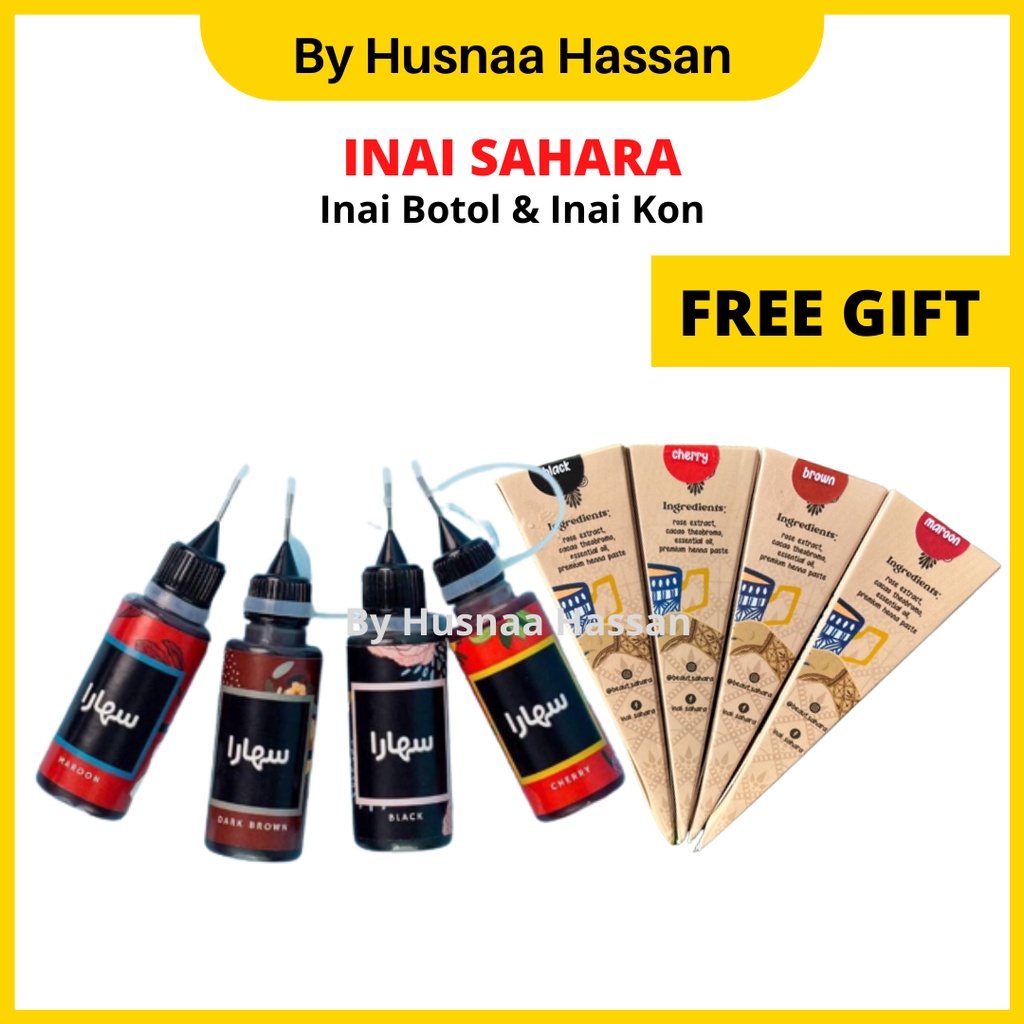 INAI SAHARA Inai Botol & Inai Kon Maroon Cherry Red Dark Brown Black ...