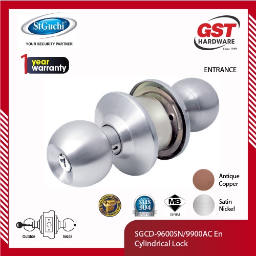 St Guchi SGCD-9600/9900 Cylindrical Door Lock St Guchi Lock Tombol ...