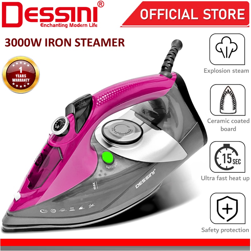 DESSINI ITALY 3000W Electric Ceramic Soleplate Garment Steam Iron ...