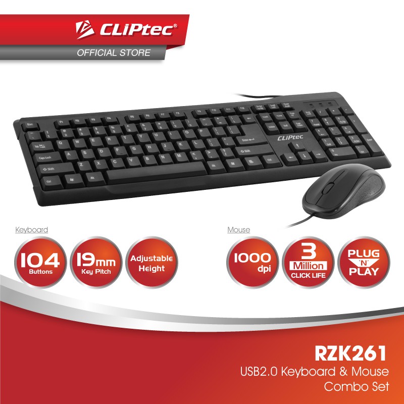 CLiPtec OFIZ-COMBO USB Keyboard and Mouse Combo Set RZK261 | Shopee ...