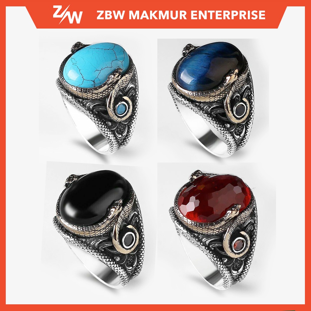 BUATAN TURKI ORIGINAL Koleksi Cincin 925 Sterling Silver Ukiran Ular ...