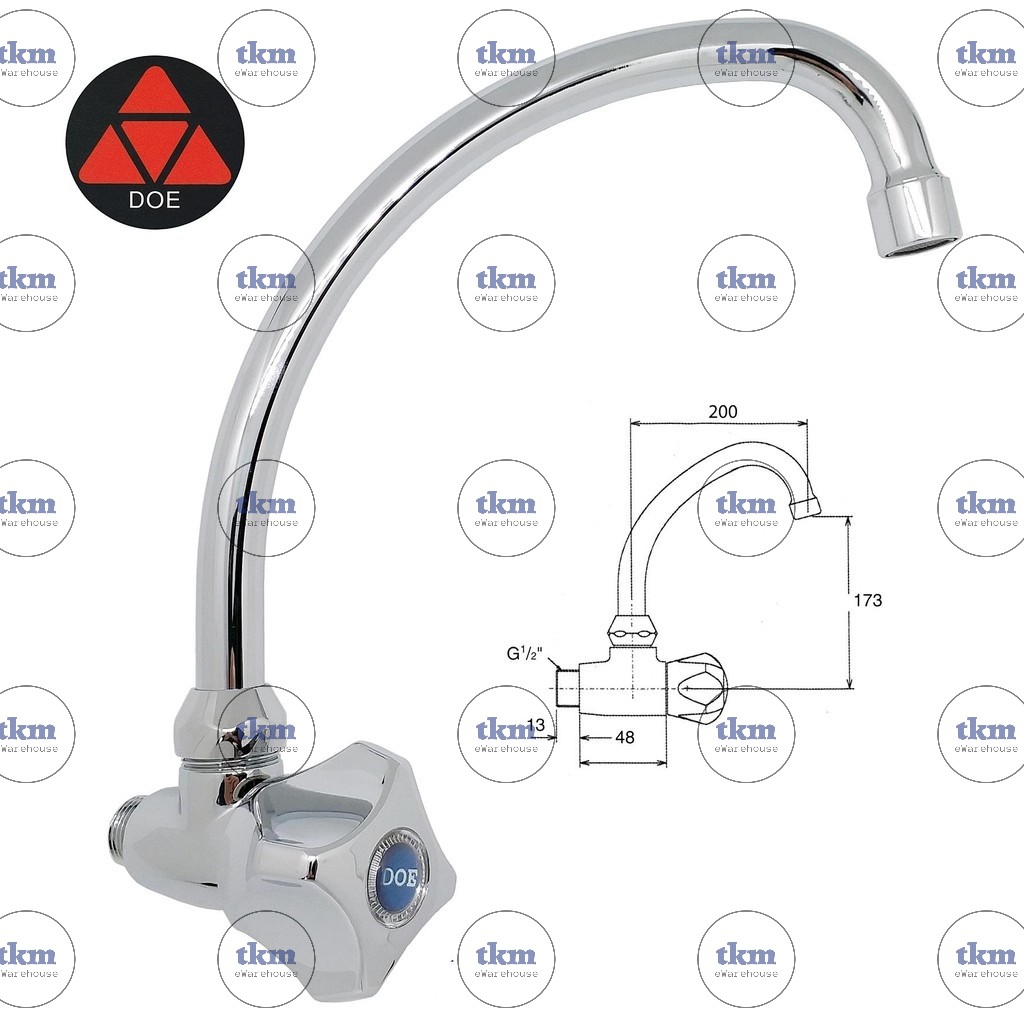 DOE DE116A G1/2" Wall Mounted Kicthen Sink Tap with DOE ABS Chrome ...