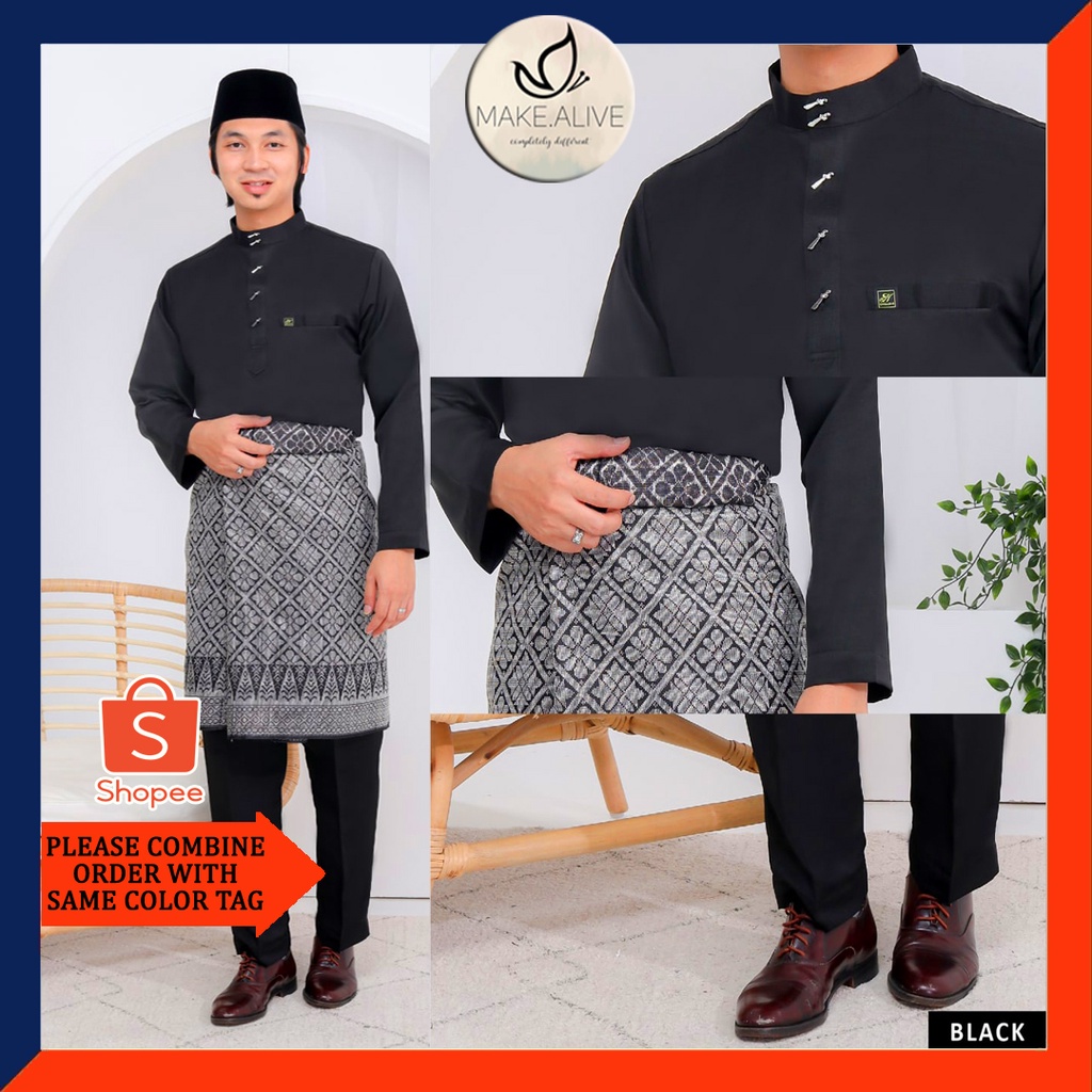 BAJU RAYA [S M L XL 2XL 3XL 4XL 5XL] BLACK Baju Melayu AL HABIB ...